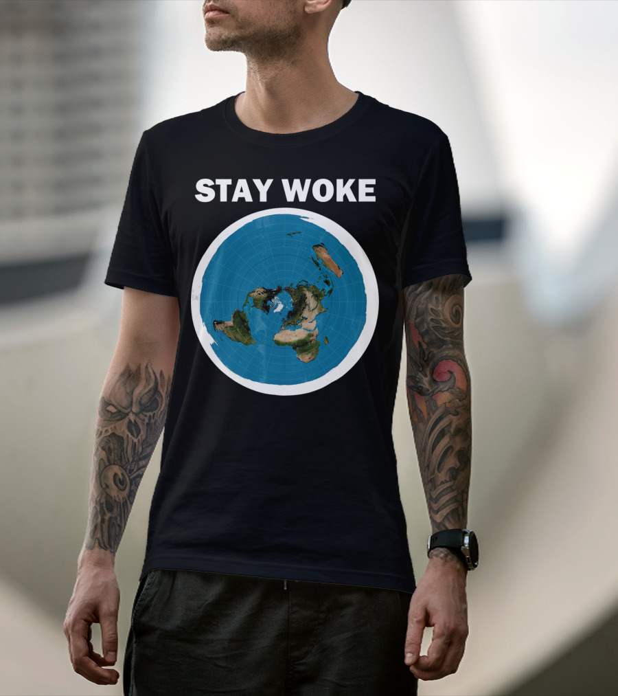 Stay Woke Flat Earth Map Representation T-Shirt