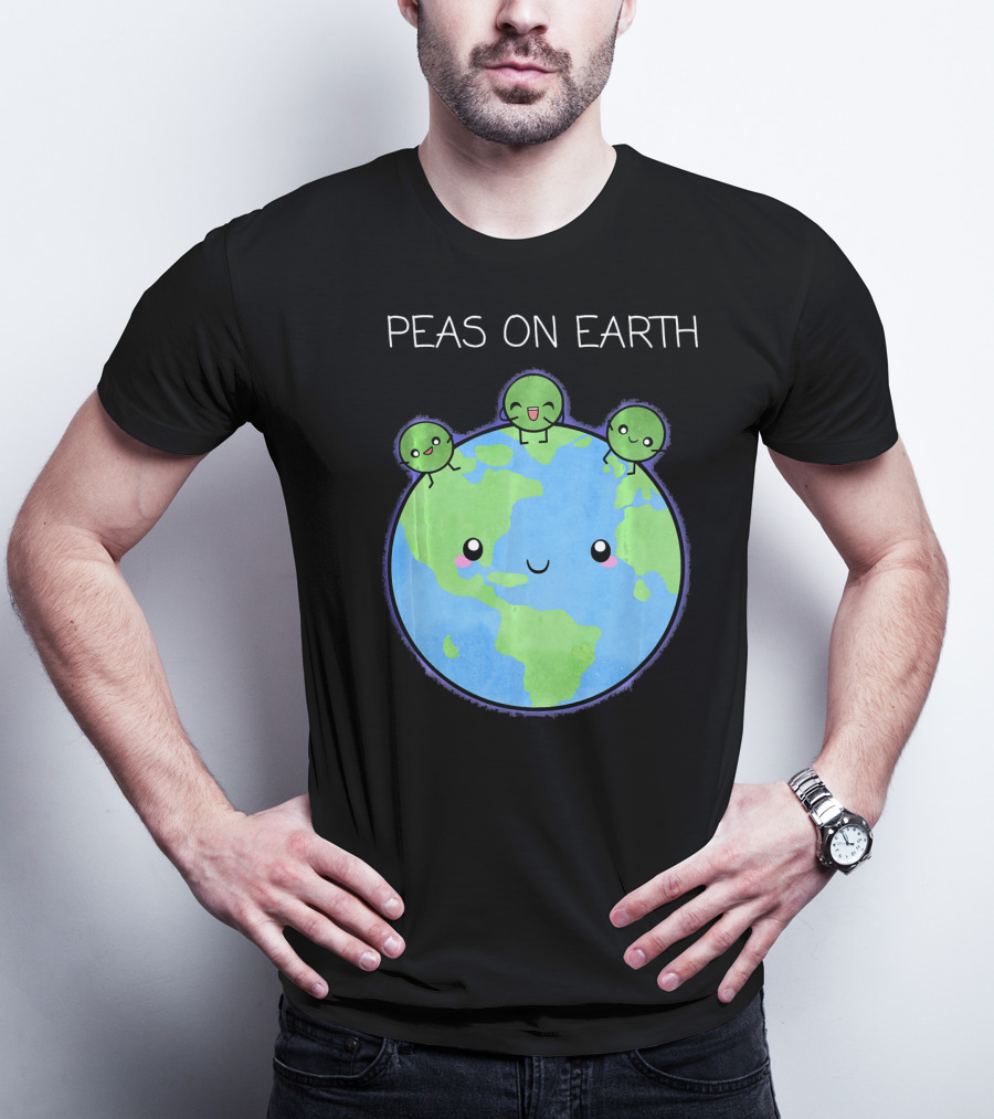 Peas On Earth Cute Cartoon Planet With Happy Faces T-Shirt