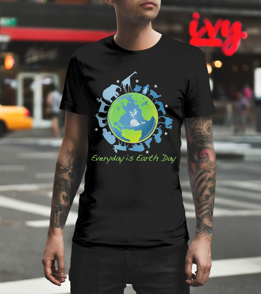 Everyday Is Earth Day Animals Globe Wildlife Conservation T-Shirt