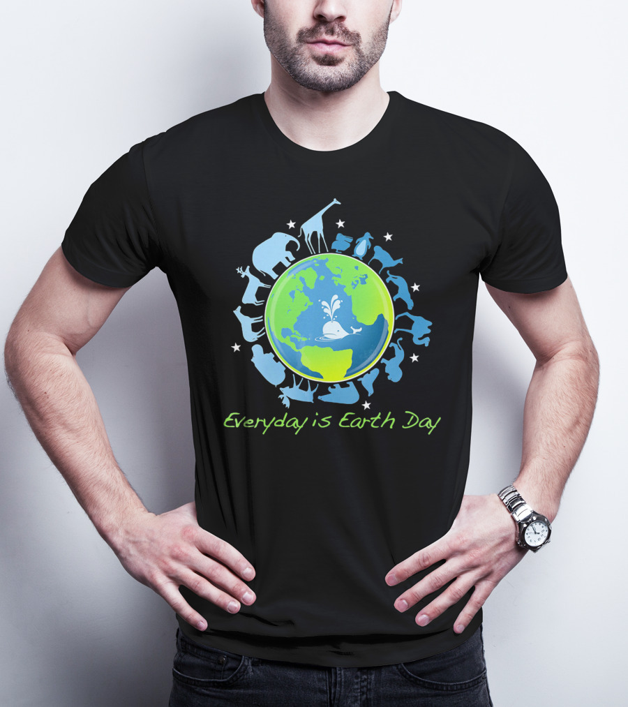 Everyday Is Earth Day Animals Globe Wildlife Conservation T-Shirt