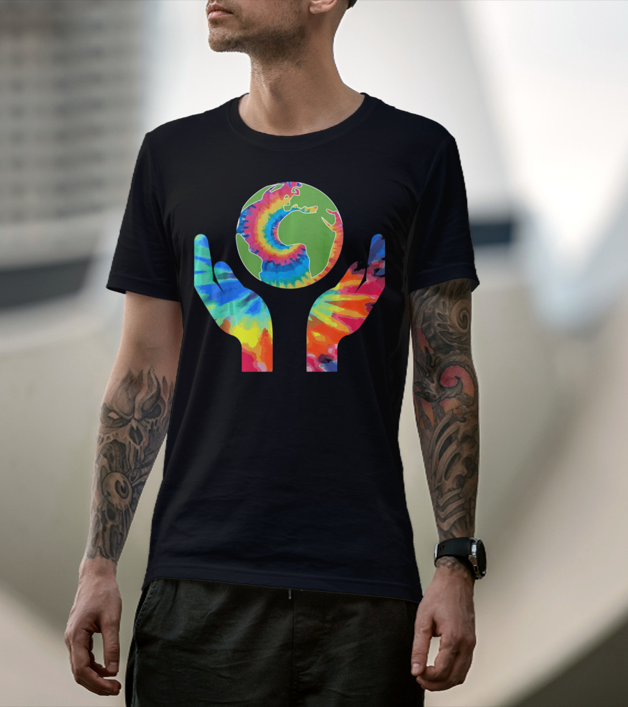 Earth Day Tie-Dye Hands Holding Planet Climate Change Global Warming T-Shirt