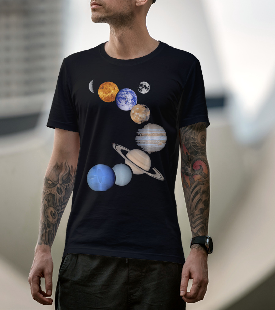 Planet Solar System Earth Moon Sun Mars Jupiter Saturn Neptune Uranus T-Shirt