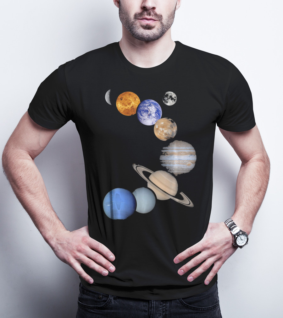 Planet Solar System Earth Moon Sun Mars Jupiter Saturn Neptune Uranus T-Shirt