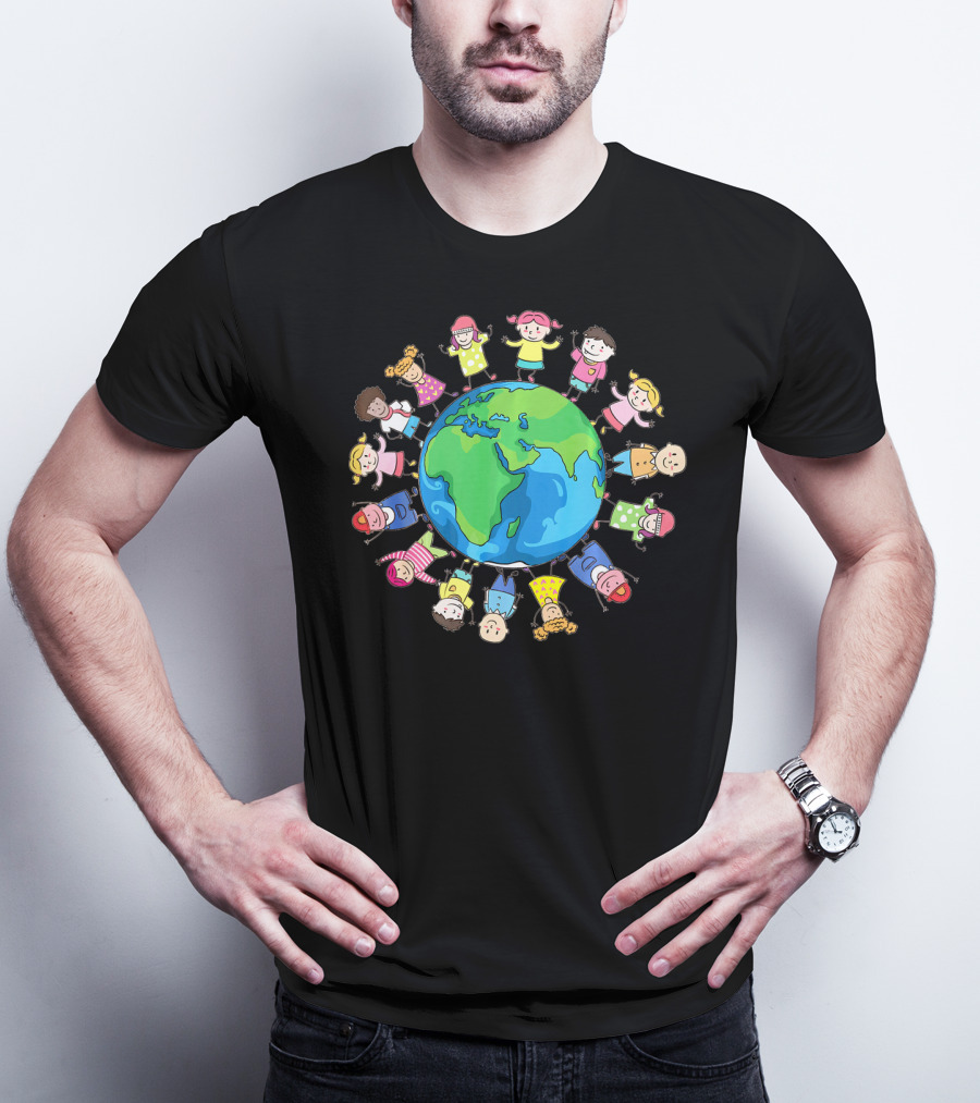Happy Earth Day Children Around The World Holding Hands Planet T-Shirt