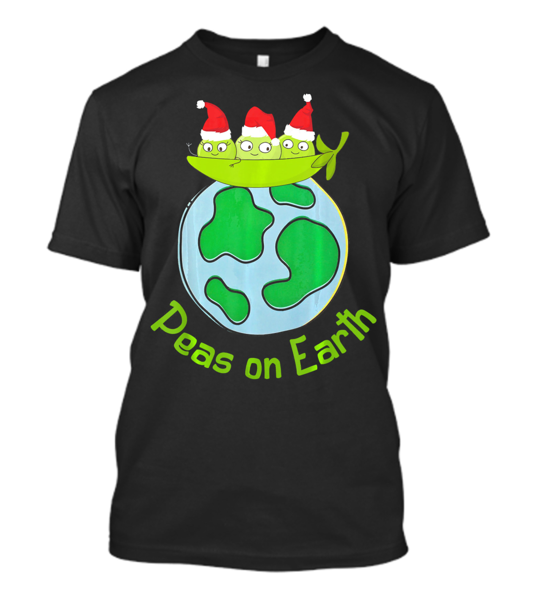 Christmas Peas On Earth With Santa Hat Vegetables On Globe T-Shirt