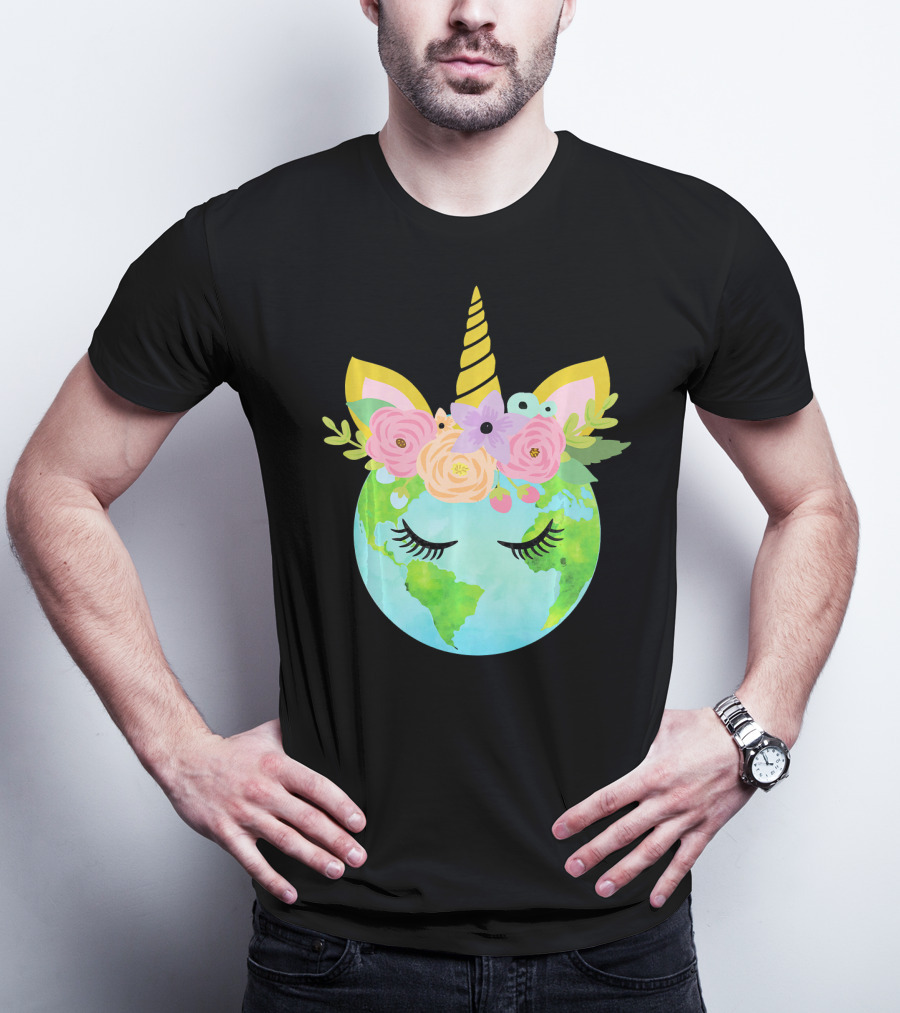 Floral Unicorn Globe For Earth Day T-Shirt