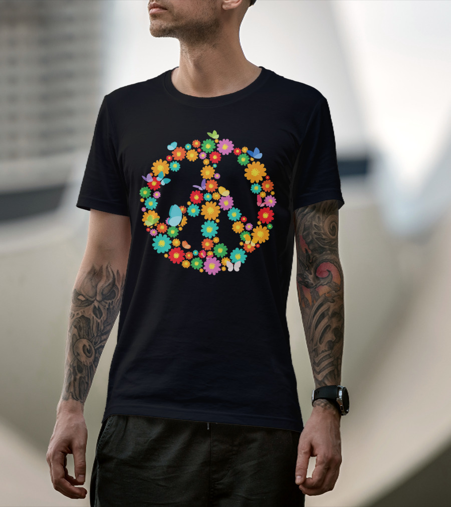 Earth Day Daisy Flower Peace Sign With Butterflies T-Shirt