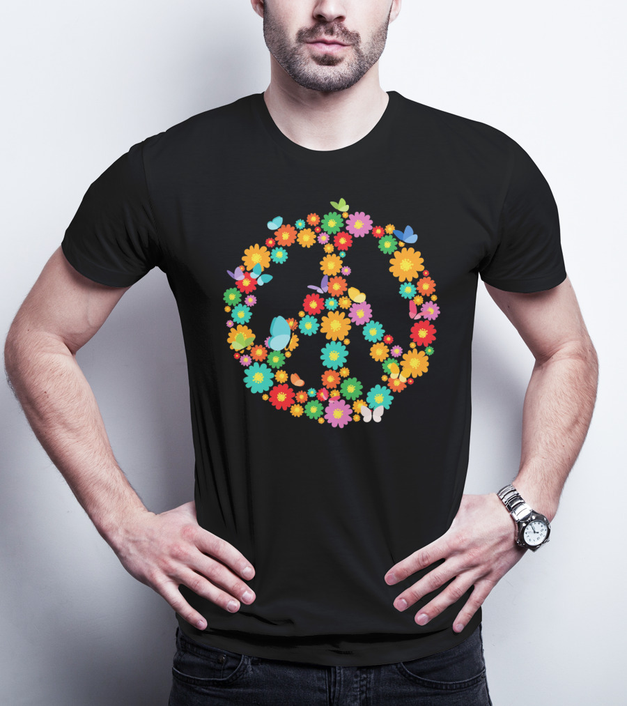Earth Day Daisy Flower Peace Sign With Butterflies T-Shirt