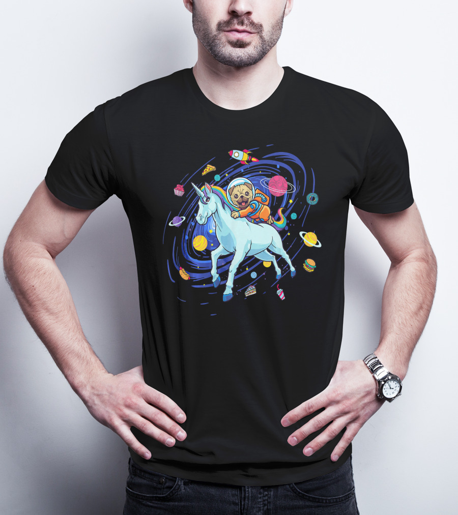 Unicorn Pug Space Galaxy Astronaut Adventure T-Shirt