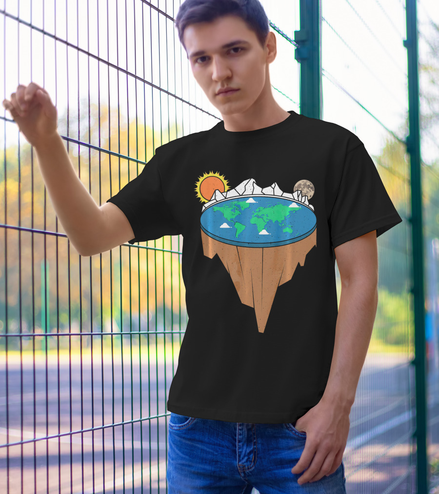 Flat Earth Conspiracy Theorist Map With Sun And Moon T-Shirt