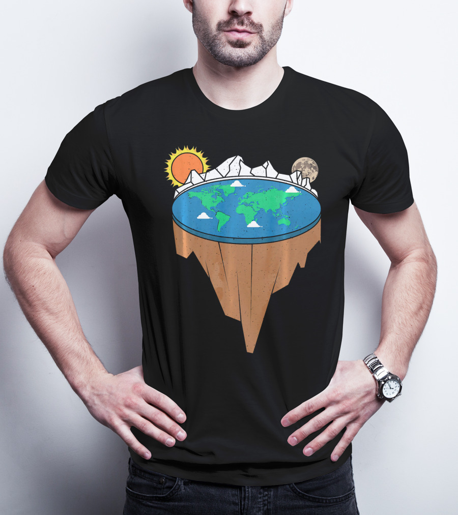 Flat Earth Conspiracy Theorist Map With Sun And Moon T-Shirt