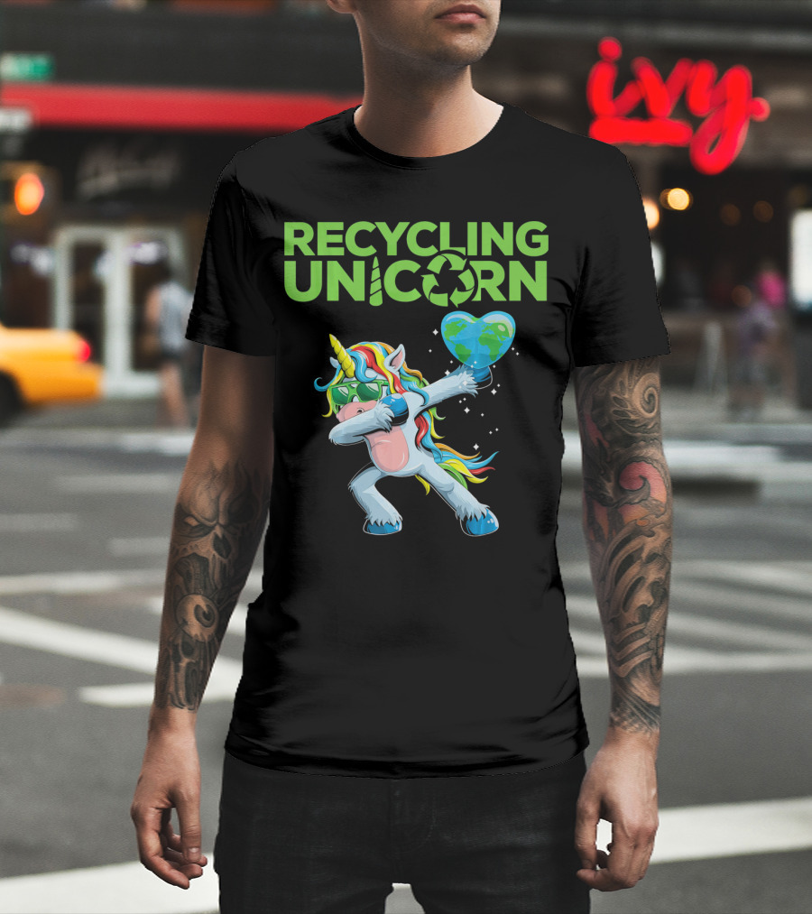 Recycling Unicorn Dabbing With Earth Heart T-Shirt