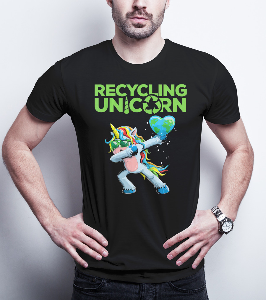 Recycling Unicorn Dabbing With Earth Heart T-Shirt