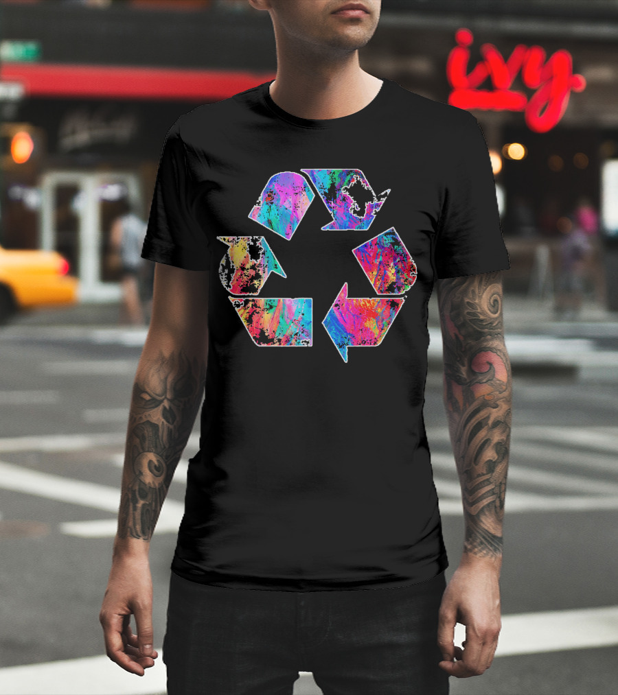 Earth Day Vintage Recycle Reduce Reuse Psychedelic Colorful T-Shirt