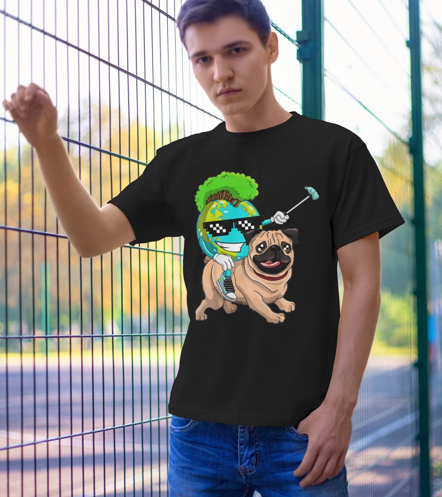 Earth Day Pug With Cool Recycling Globe And Sunglasses T-Shirt