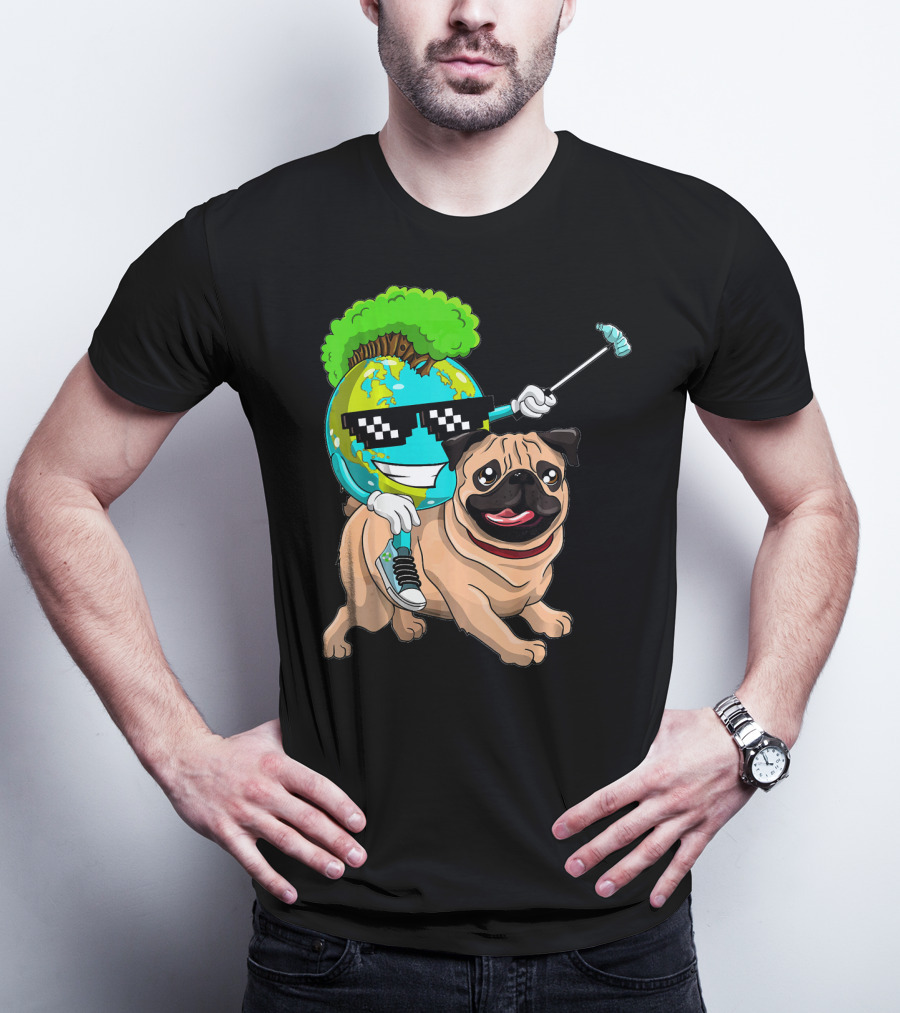 Earth Day Pug With Cool Recycling Globe And Sunglasses T-Shirt