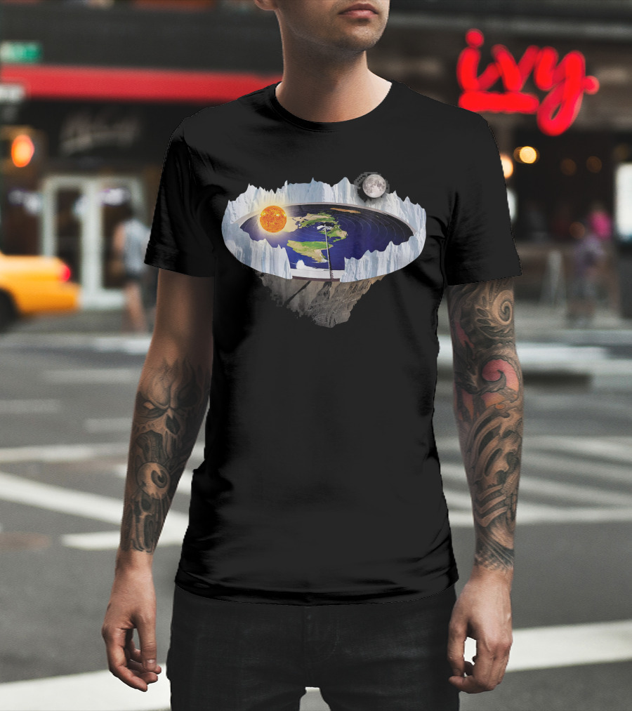 Flat Earth Ice Wall With Sun And Moon T-Shirt