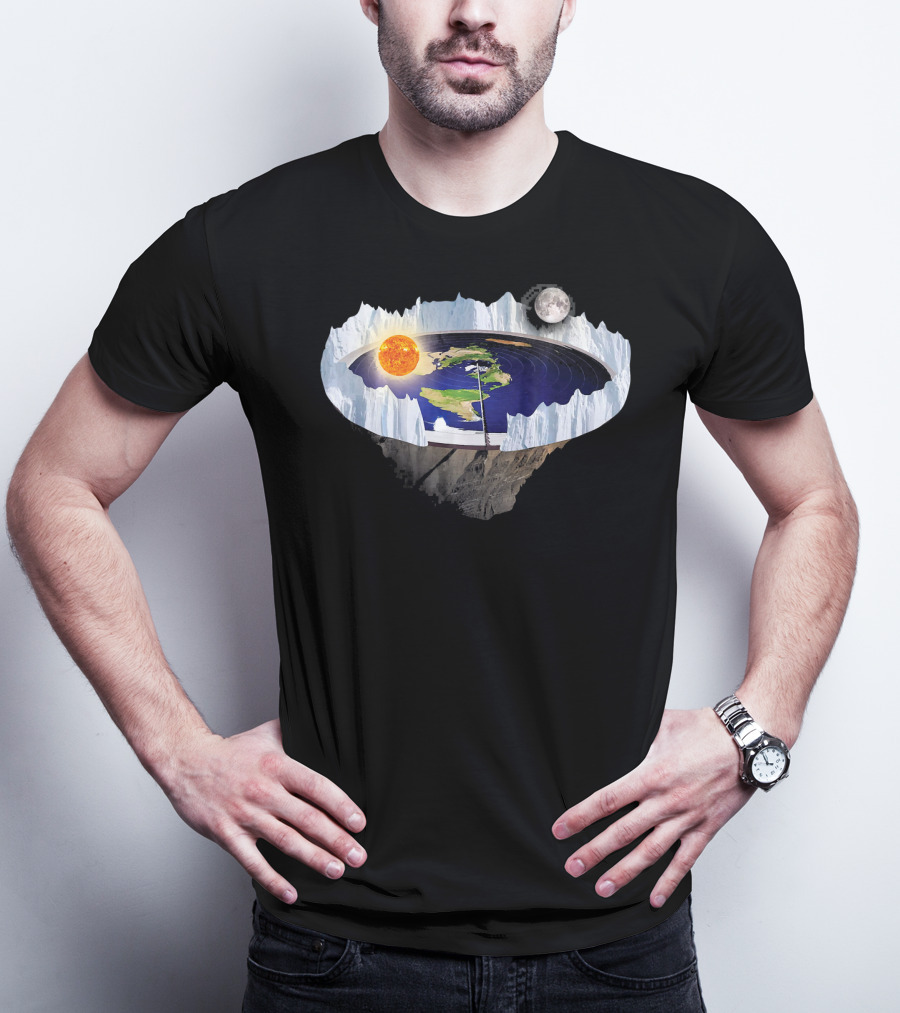 Flat Earth Ice Wall With Sun And Moon T-Shirt