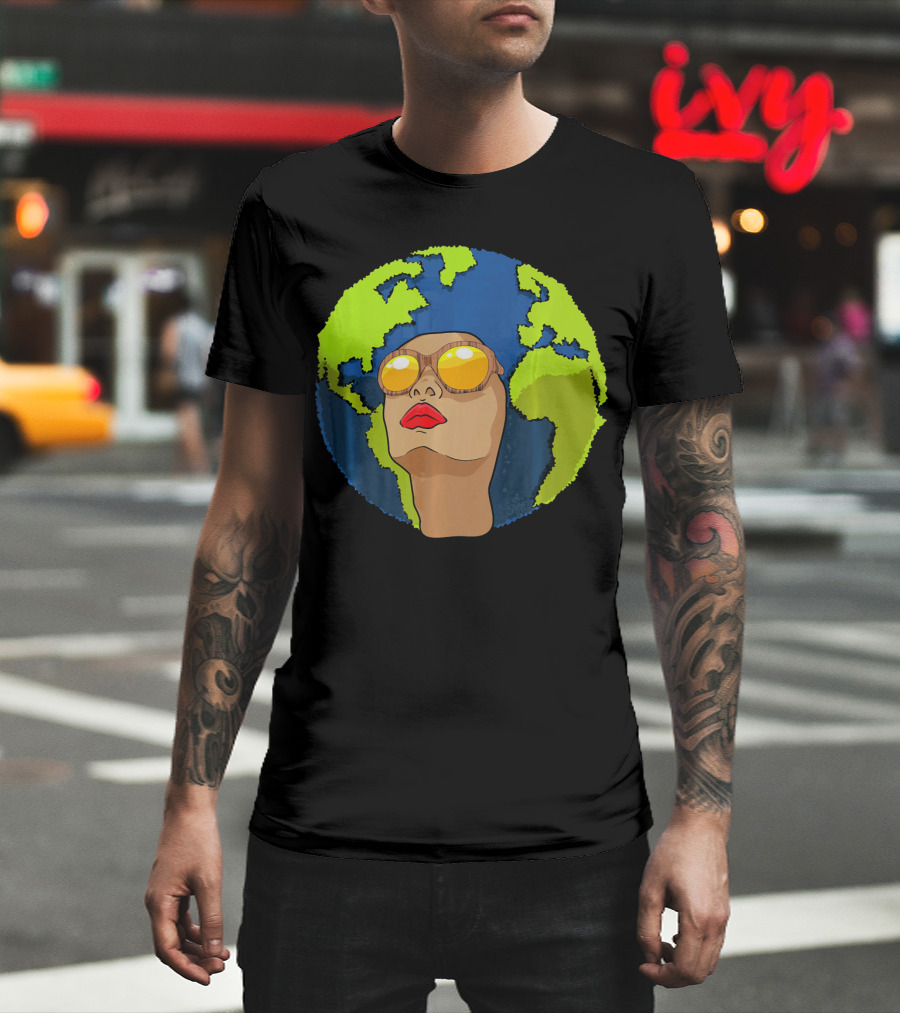 Arbor Mother Earth Day Sunglasses Reflection Globe Face T-Shirt