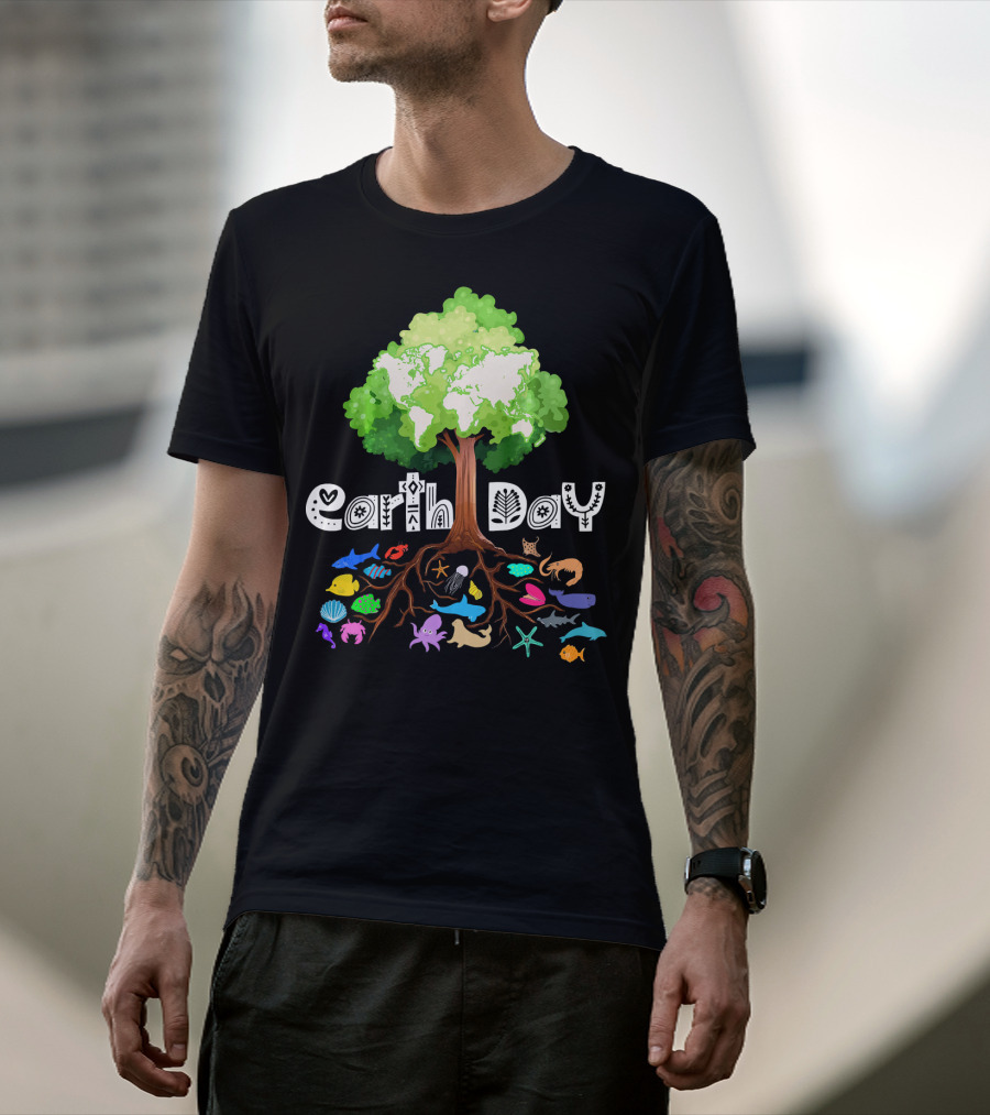 Earth Day Tree And Marine Life For Kids Women Men Adult Nat T-Shirt
