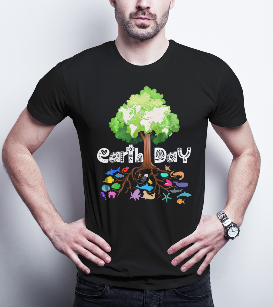 Earth Day Tree And Marine Life For Kids Women Men Adult Nat T-Shirt