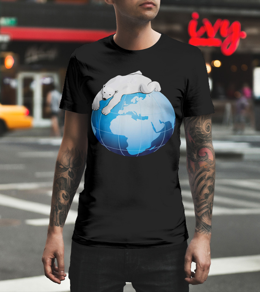 Cute Polar Bear Hugging Earth For Earth Day T-Shirt