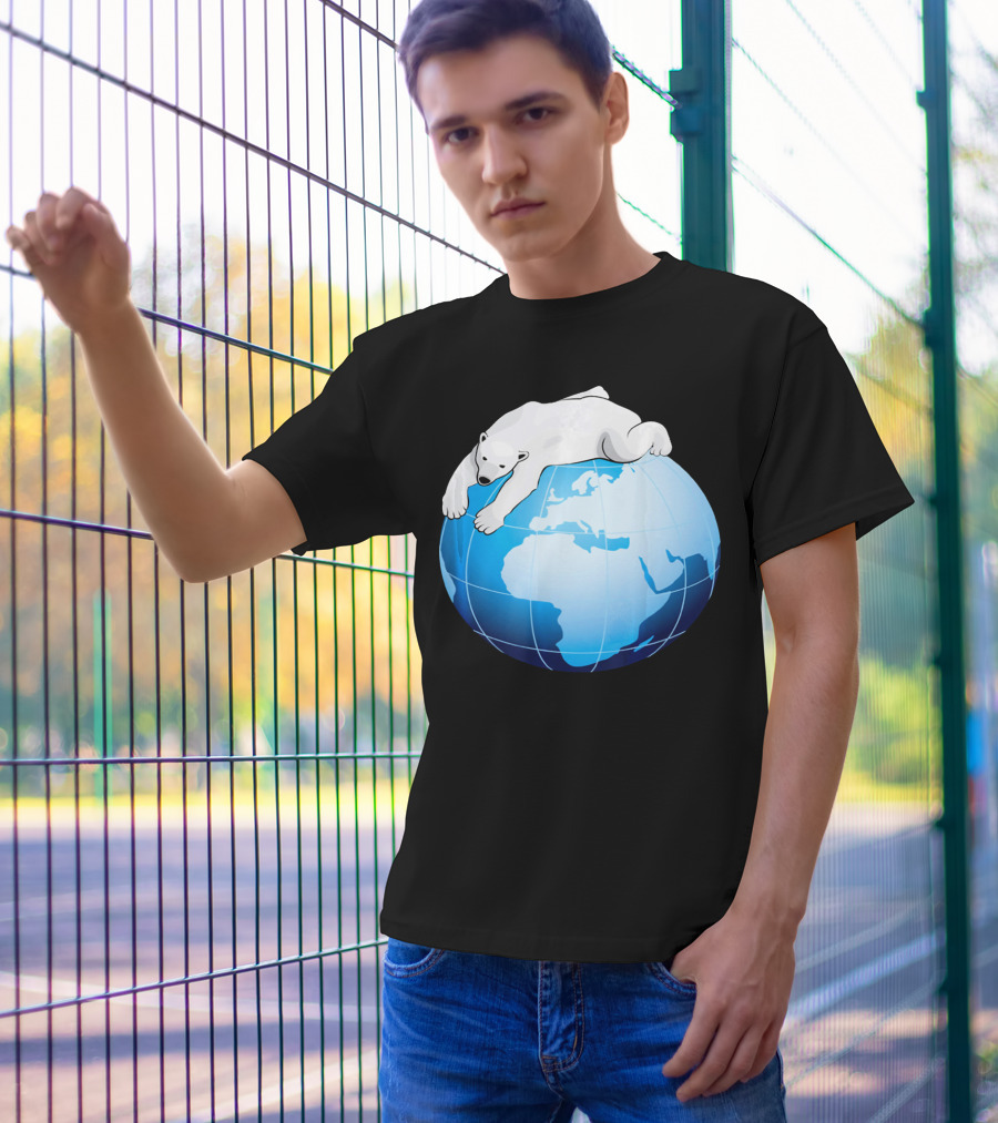 Cute Polar Bear Hugging Earth For Earth Day T-Shirt