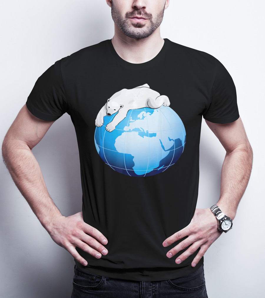 Cute Polar Bear Hugging Earth For Earth Day T-Shirt