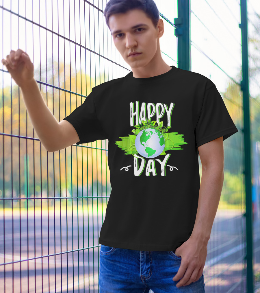Happy Day Earth Green Leaves Planet T-Shirt
