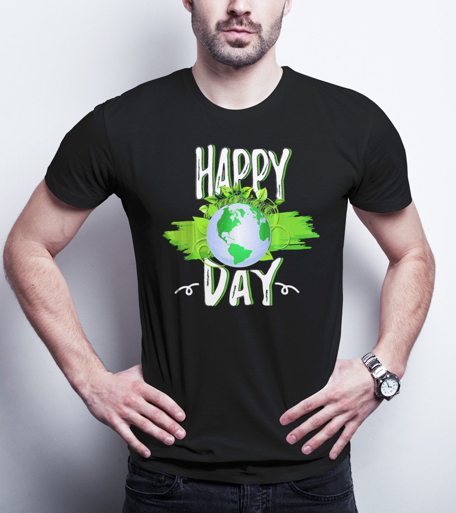 Happy Day Earth Green Leaves Planet T-Shirt
