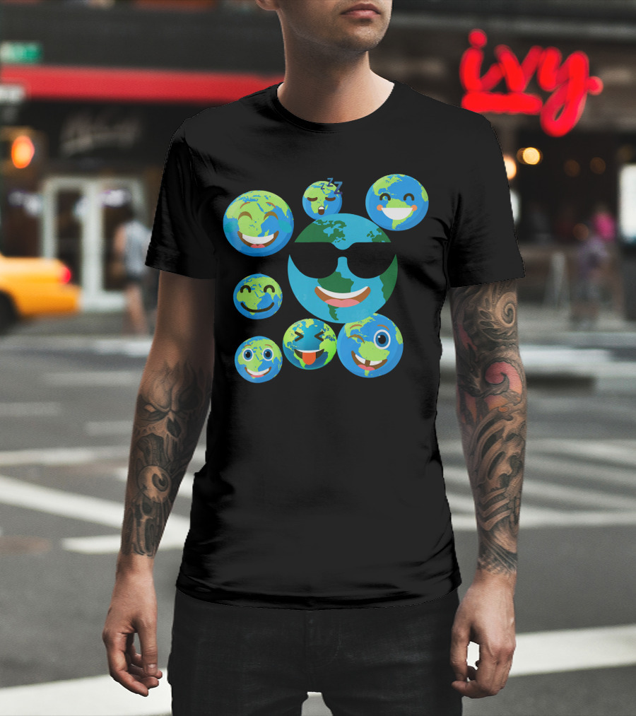 Cute Earth Emoji Smileys Emotion Faces T-Shirt