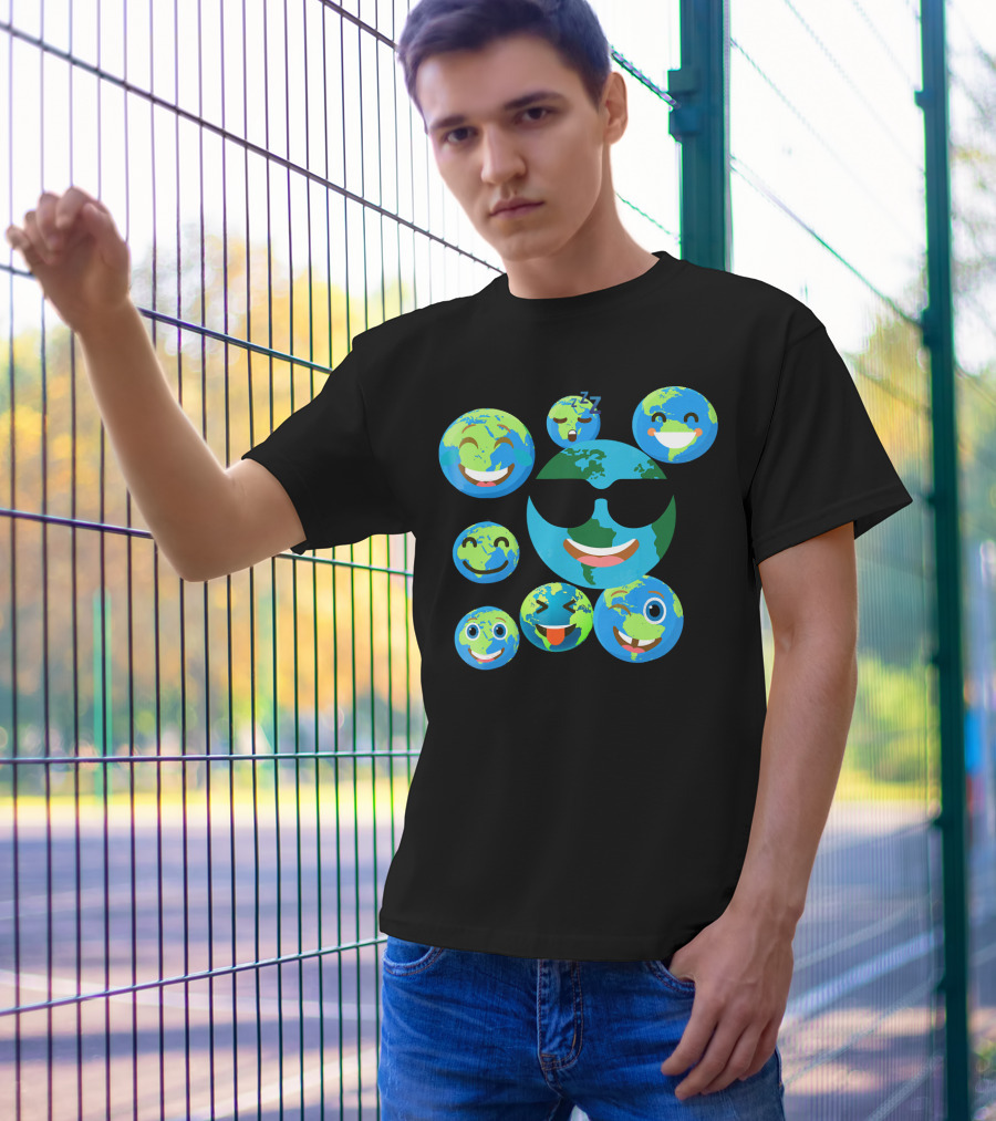 Cute Earth Emoji Smileys Emotion Faces T-Shirt