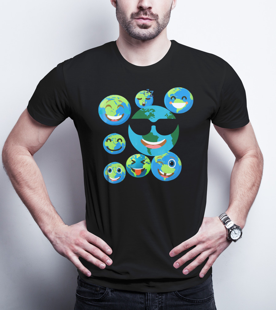 Cute Earth Emoji Smileys Emotion Faces T-Shirt
