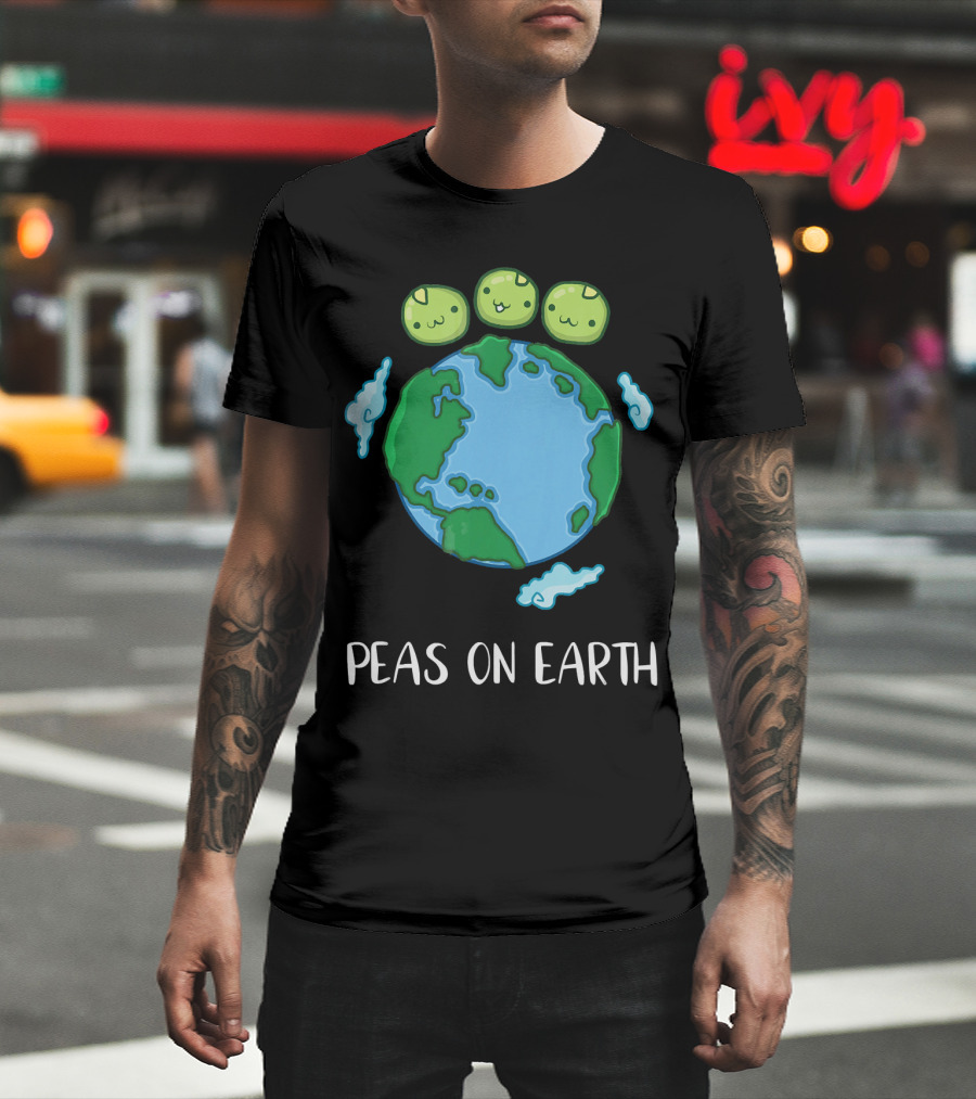 Peas On Earth Funny Peace Globe Cartoon T-Shirt