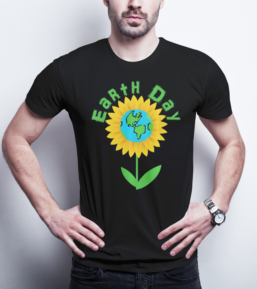 Earth Day Sunflower With Globe For Science Teacher T-Shirt