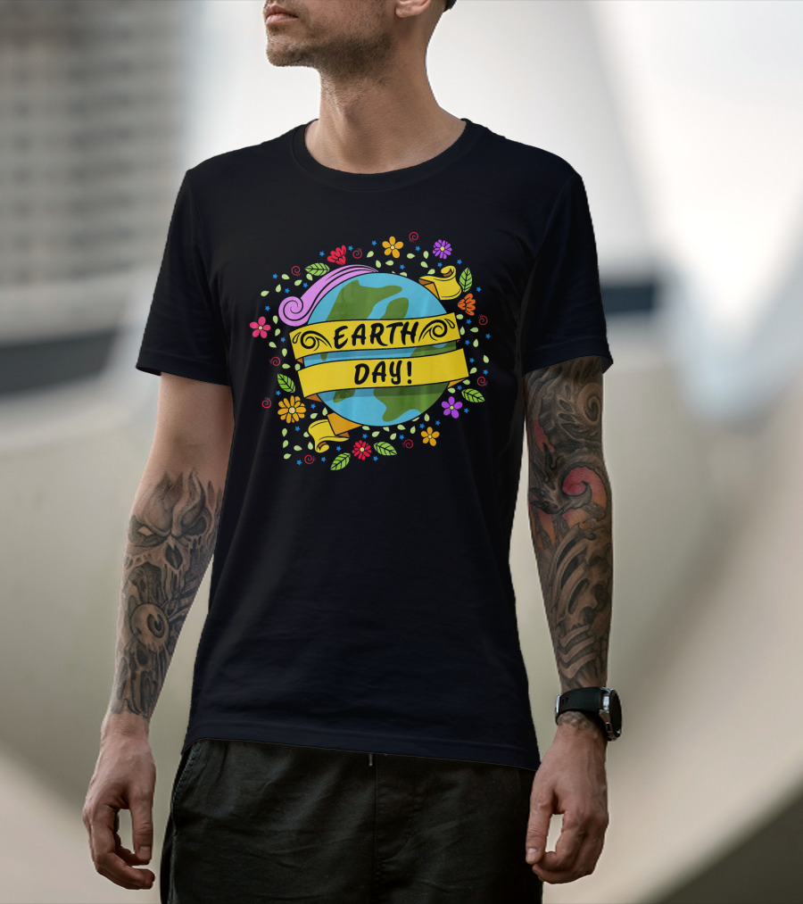 Earth Day Floral Planet Banner T-Shirt