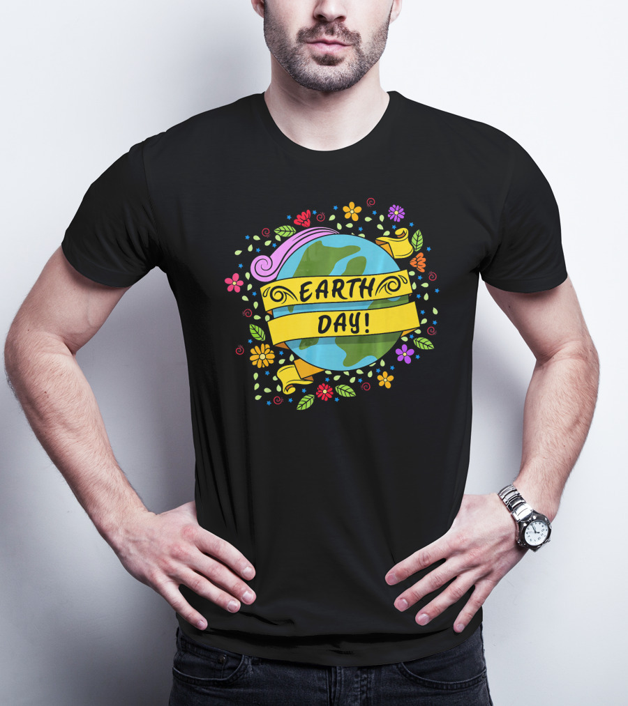 Earth Day Floral Planet Banner T-Shirt