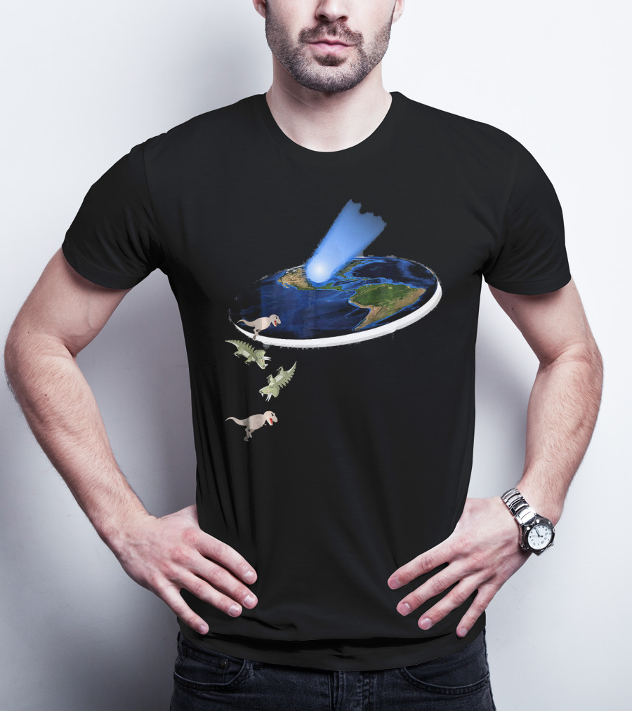Funny Flat Earth Theory Dinosaurs Falling Off World Edge T-Shirt