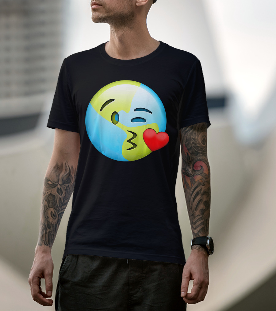 Cute Earth Day Kiss Emoji Lips Kids Emoticon T-Shirt