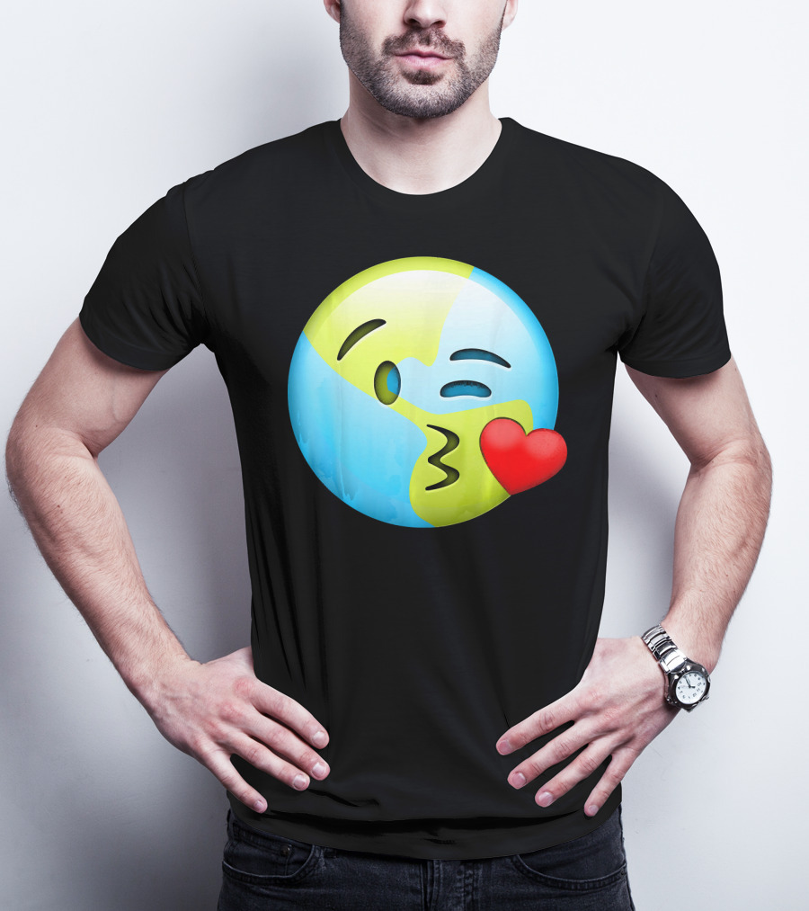 Cute Earth Day Kiss Emoji Lips Kids Emoticon T-Shirt