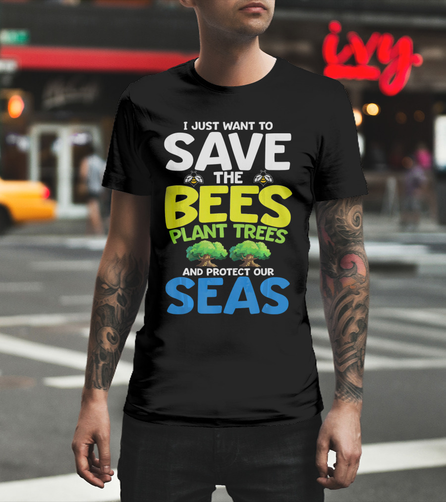 Save The Bees Plant Trees Protect Our Seas Earth Day Kids T-Shirt