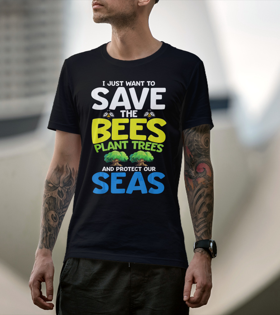 Save The Bees Plant Trees Protect Our Seas Earth Day Kids T-Shirt