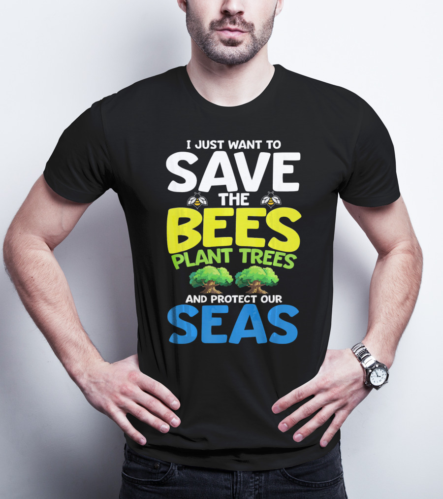 Save The Bees Plant Trees Protect Our Seas Earth Day Kids T-Shirt