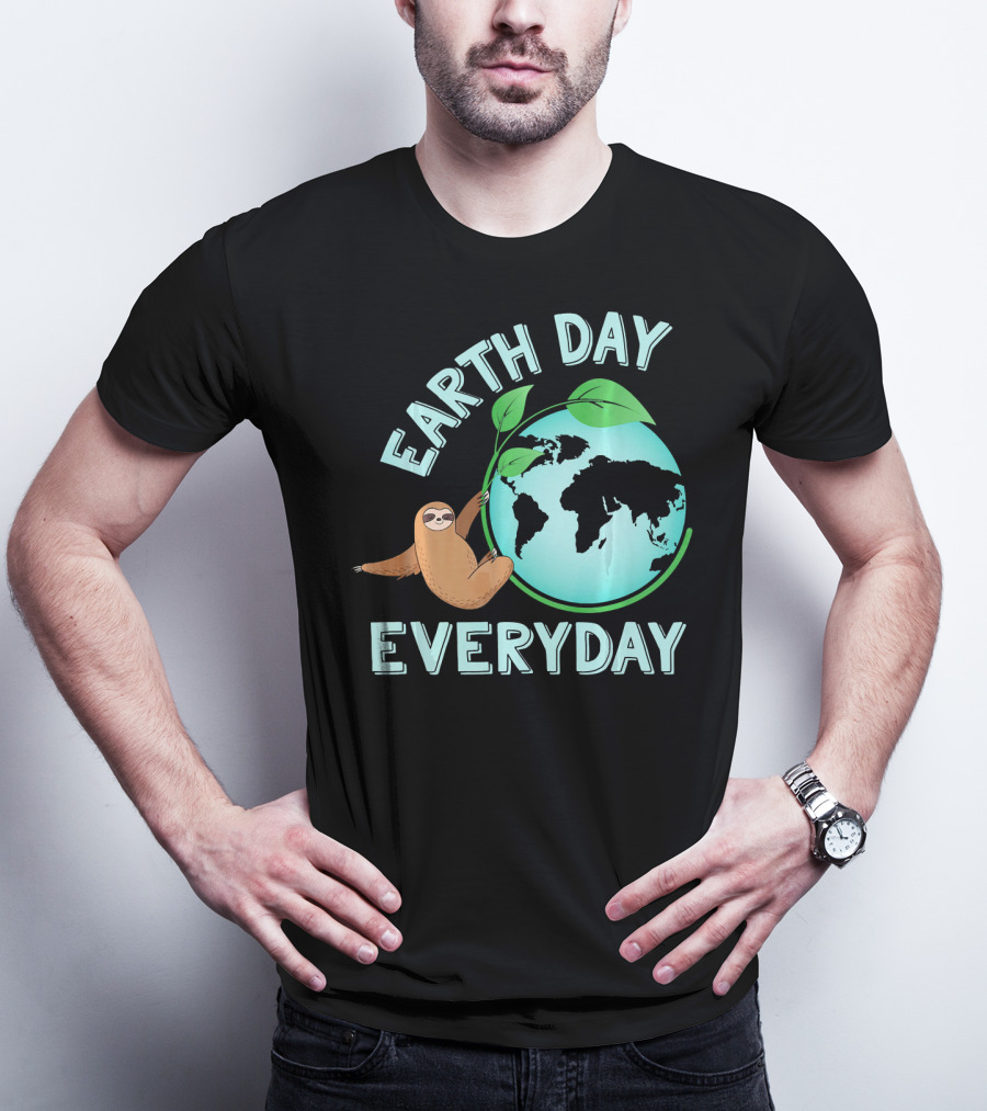 Earth Day Everyday Sloth Hanging On Globe Kids Women T-Shirt