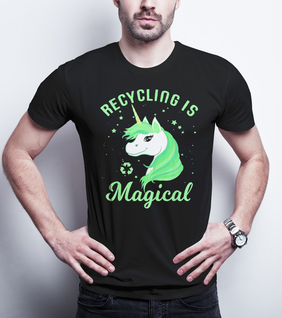 Recycling Is Magical Unicorn Earth Day Green T-Shirt