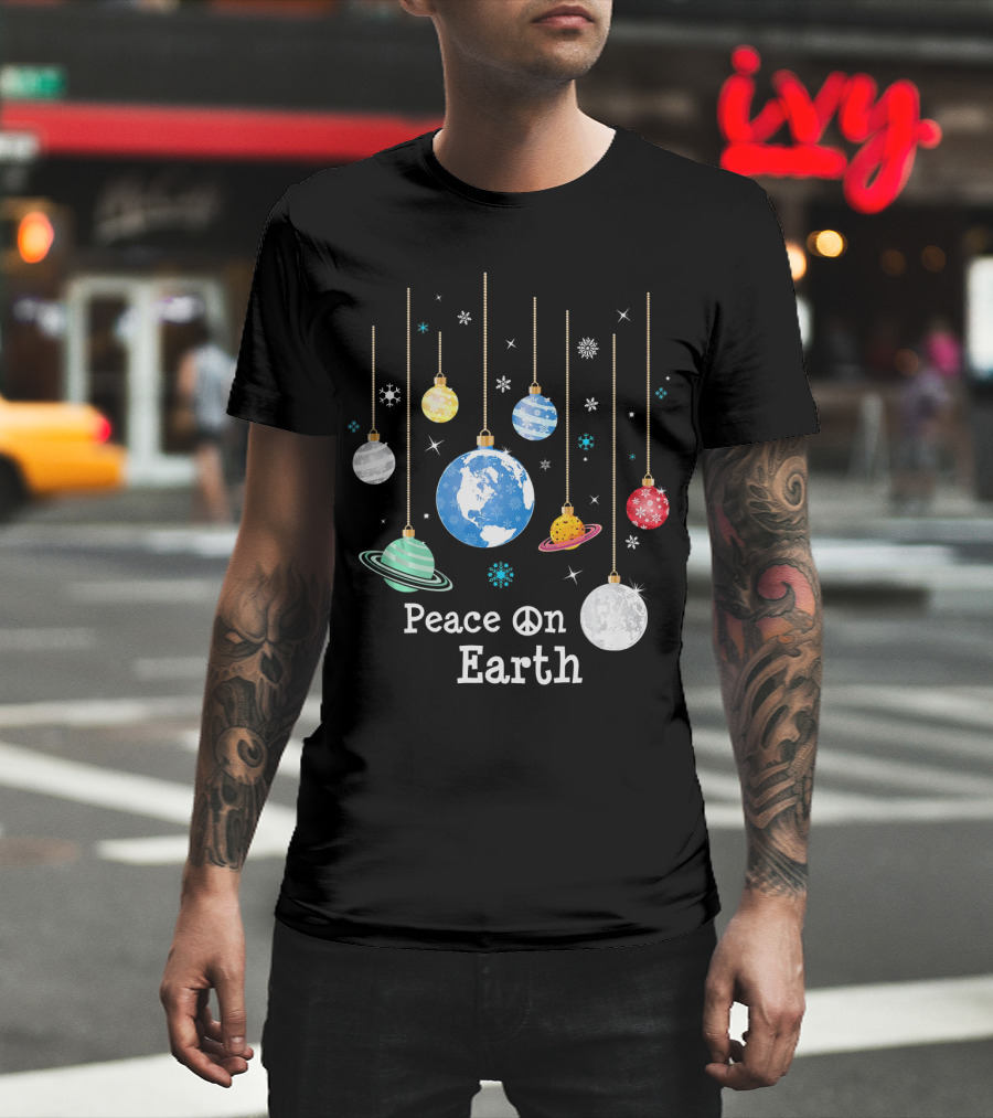Peace On Earth Planets And Snowflakes Hanging Ornaments T-Shirt