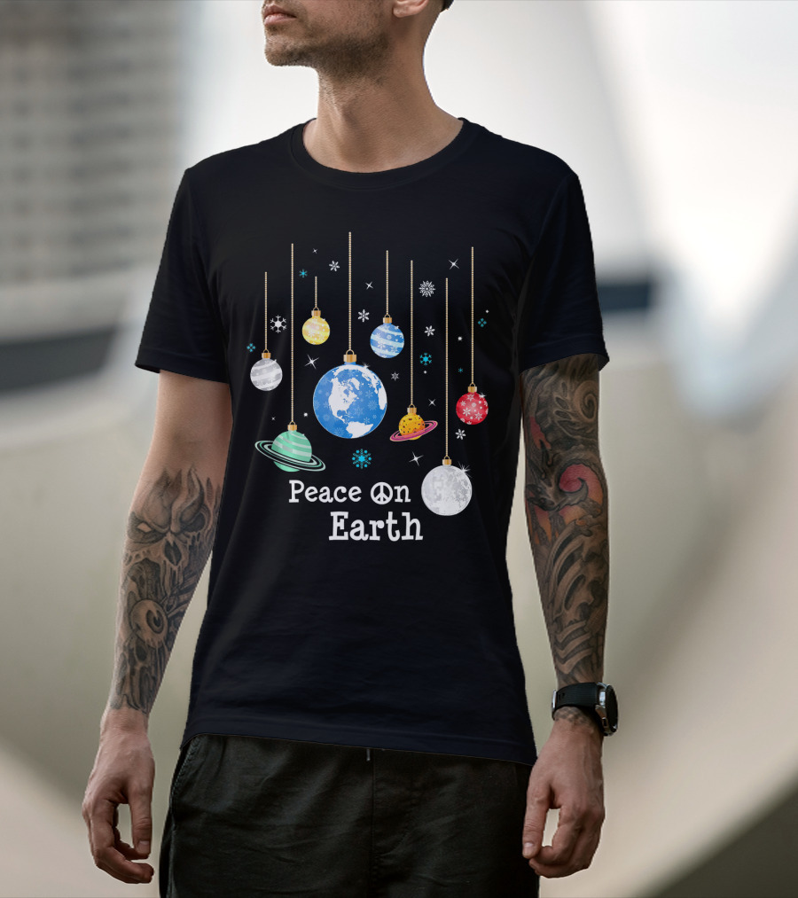 Peace On Earth Planets And Snowflakes Hanging Ornaments T-Shirt