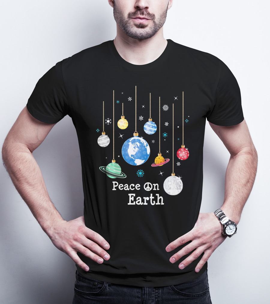 Peace On Earth Planets And Snowflakes Hanging Ornaments T-Shirt