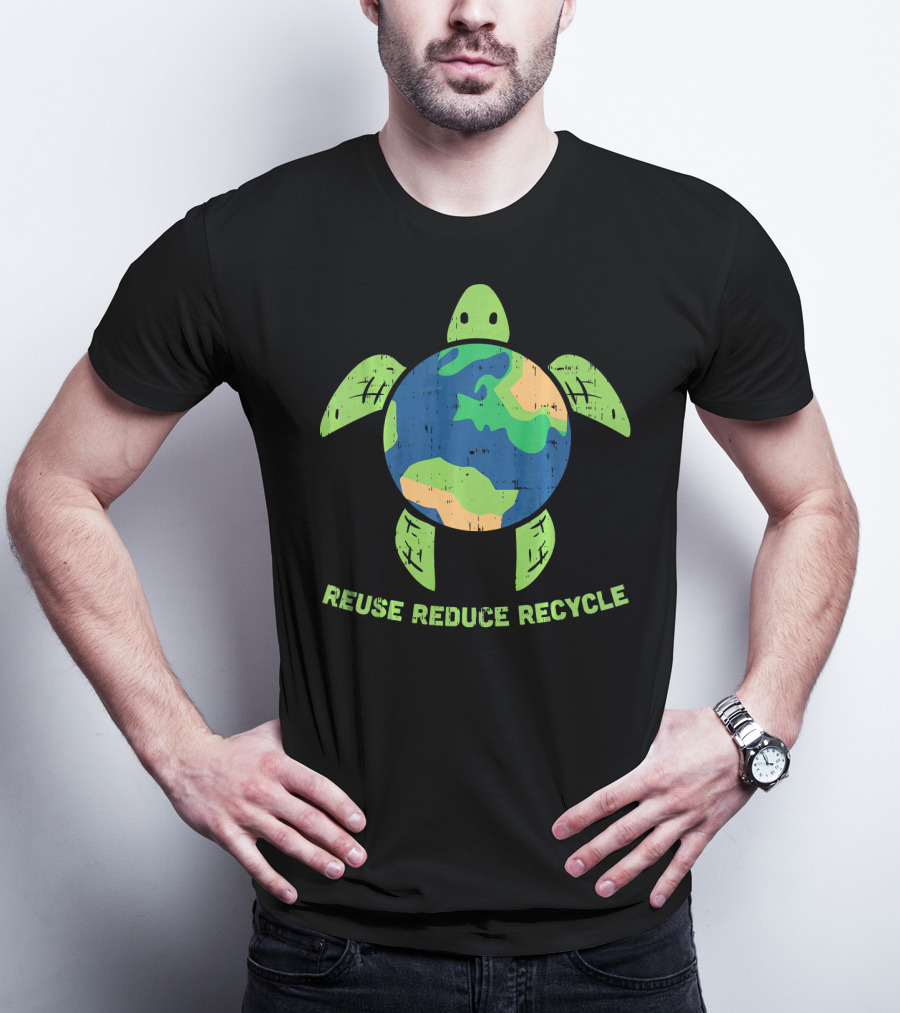 Reuse Reduce Recycle Earth Turtle Conservation Message T-Shirt