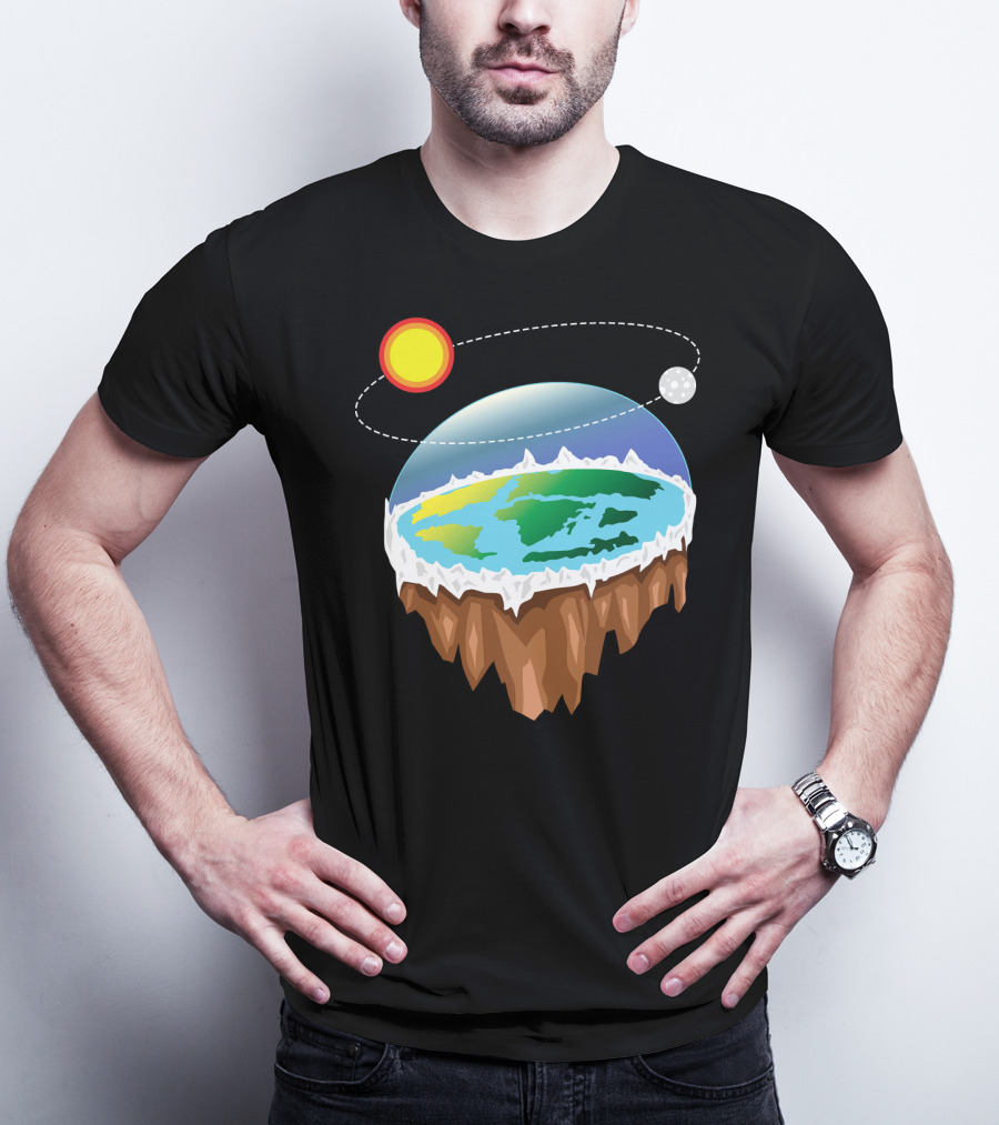Flat Earth Ice Wall With Floating Sun And Moon Elements T-Shirt